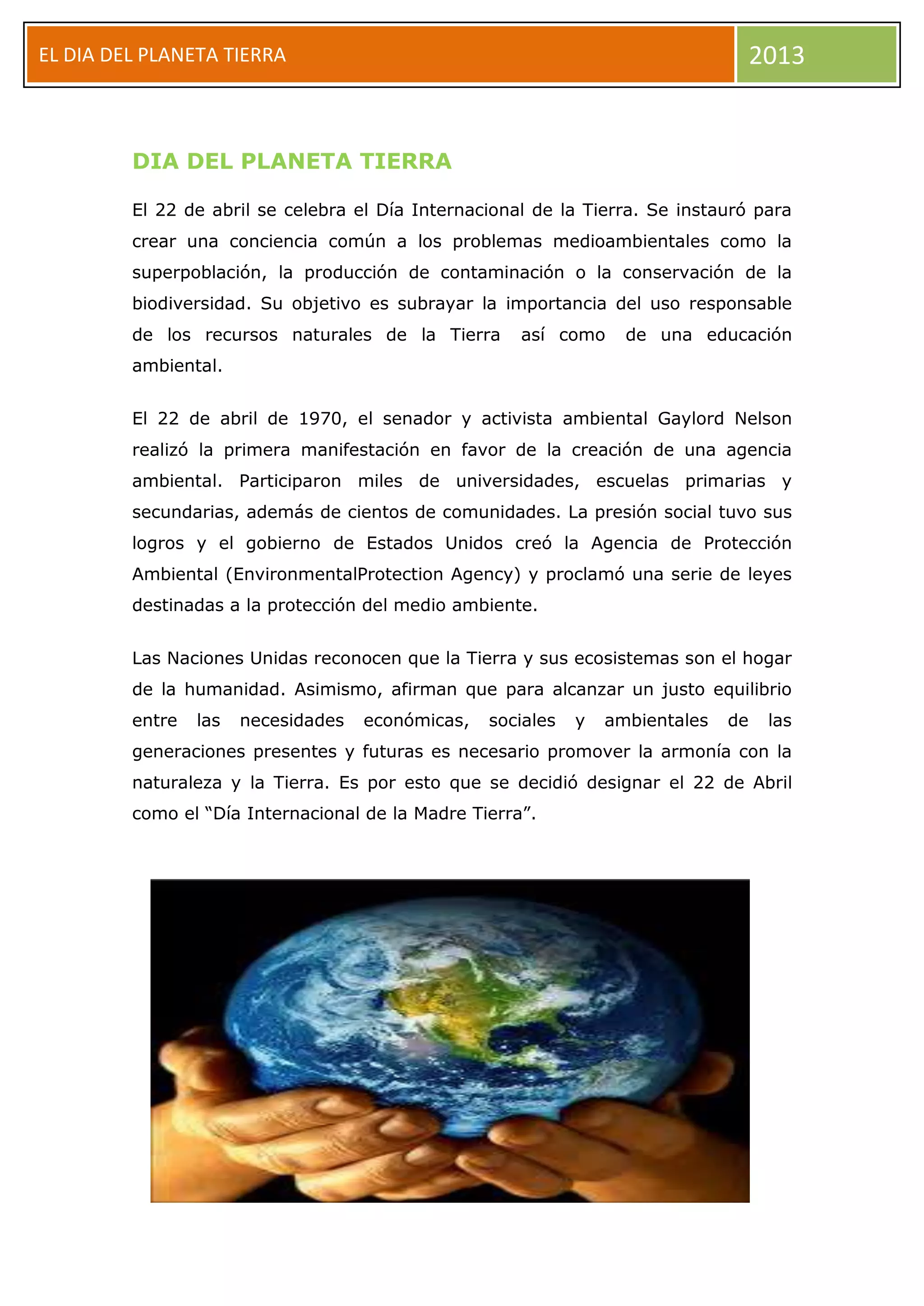 El dia del planeta tierra | DOCX