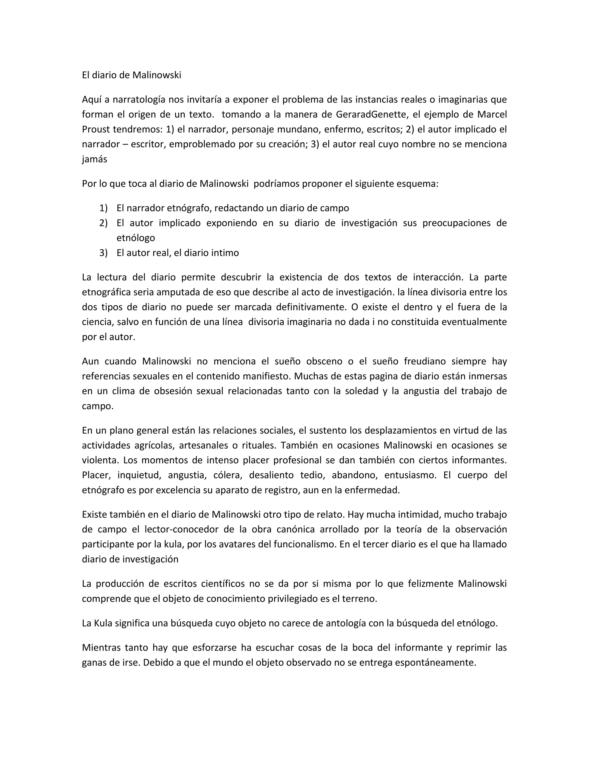 El diario de malinowski | DOCX