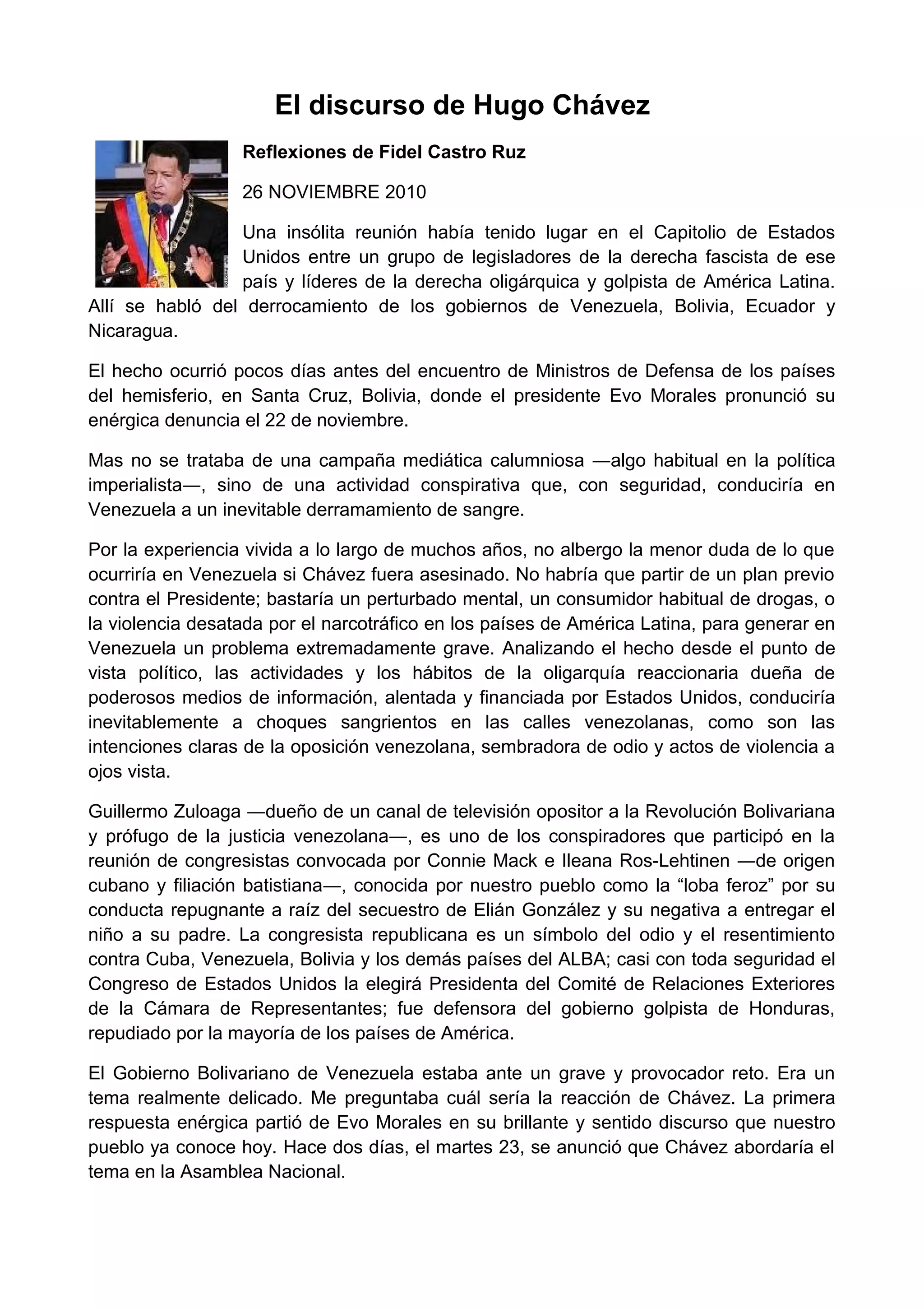 El discurso de hugo chávez | PDF