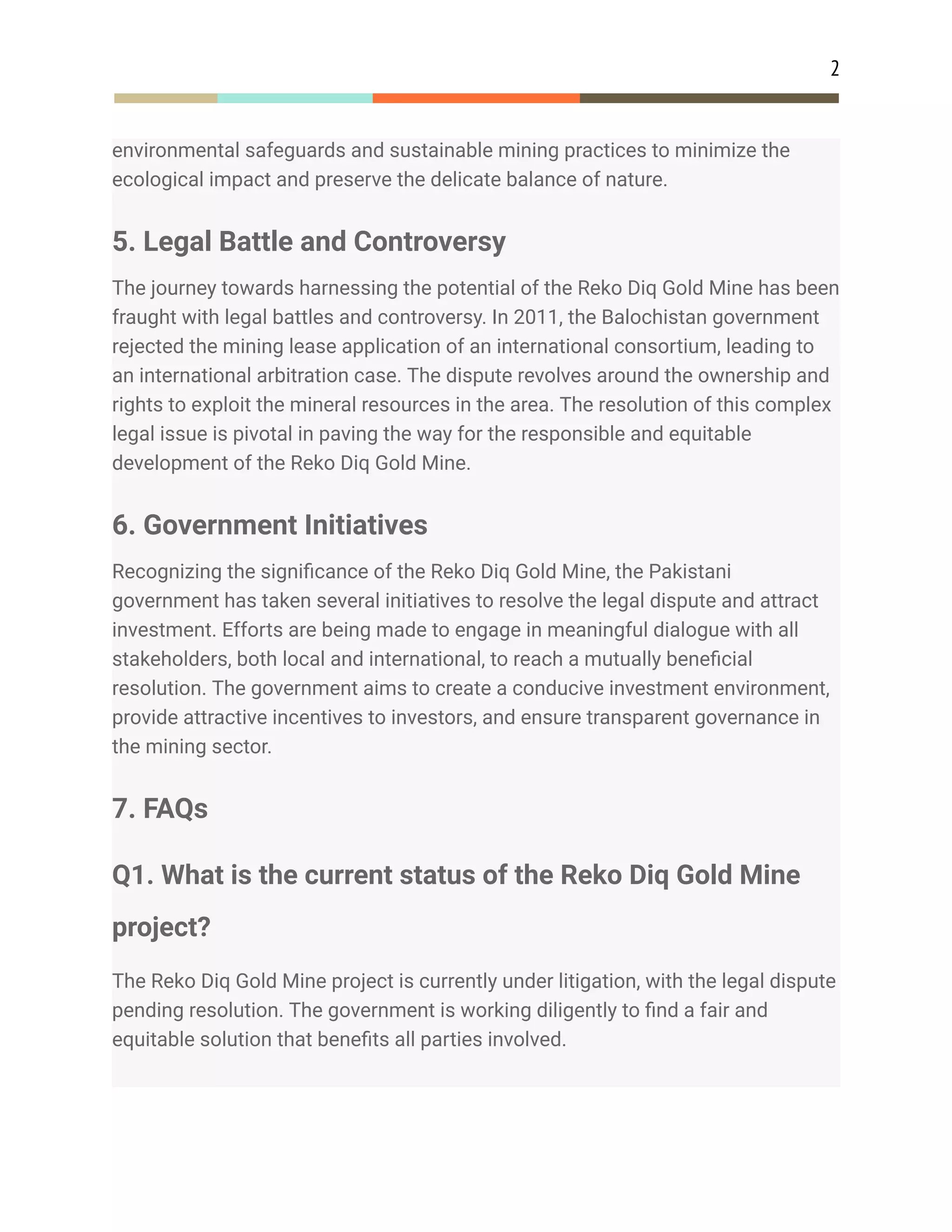 Reqo Diq Gold Mine Pakistan | PDF