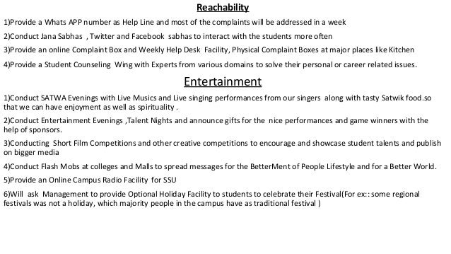 STUDENT ELECTIONS MANIFESTO (2015-2016)