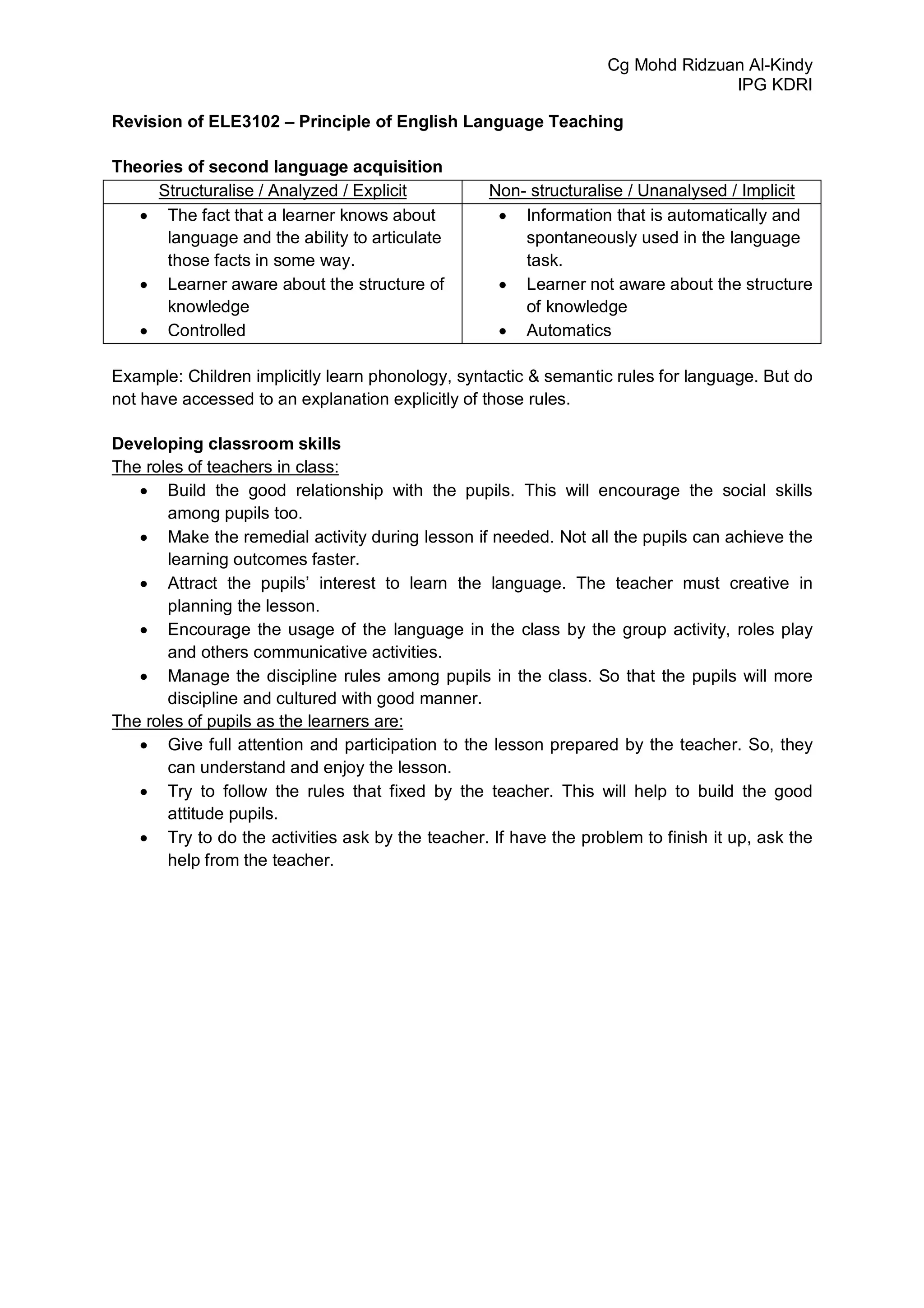 Ele3102 principle of english language teaching | PDF | Educational Assessment | Education
