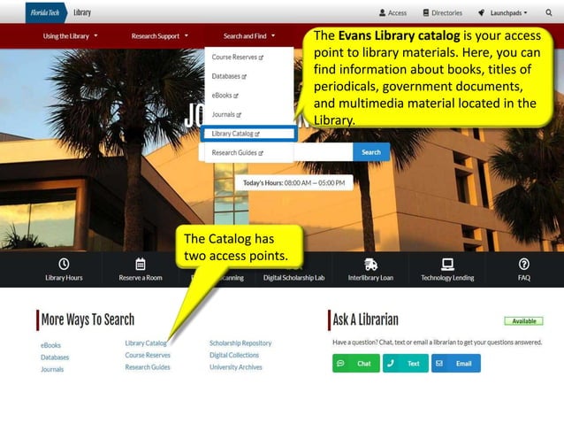 E-LEARN: The Evans Library Catalog | PPT