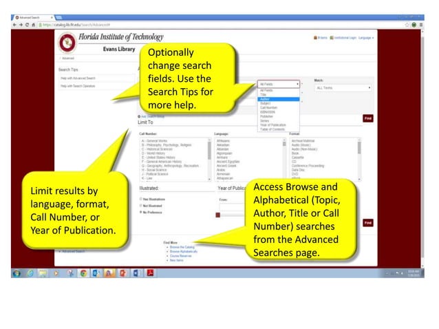 E-LEARN: The Evans Library Catalog | PPT