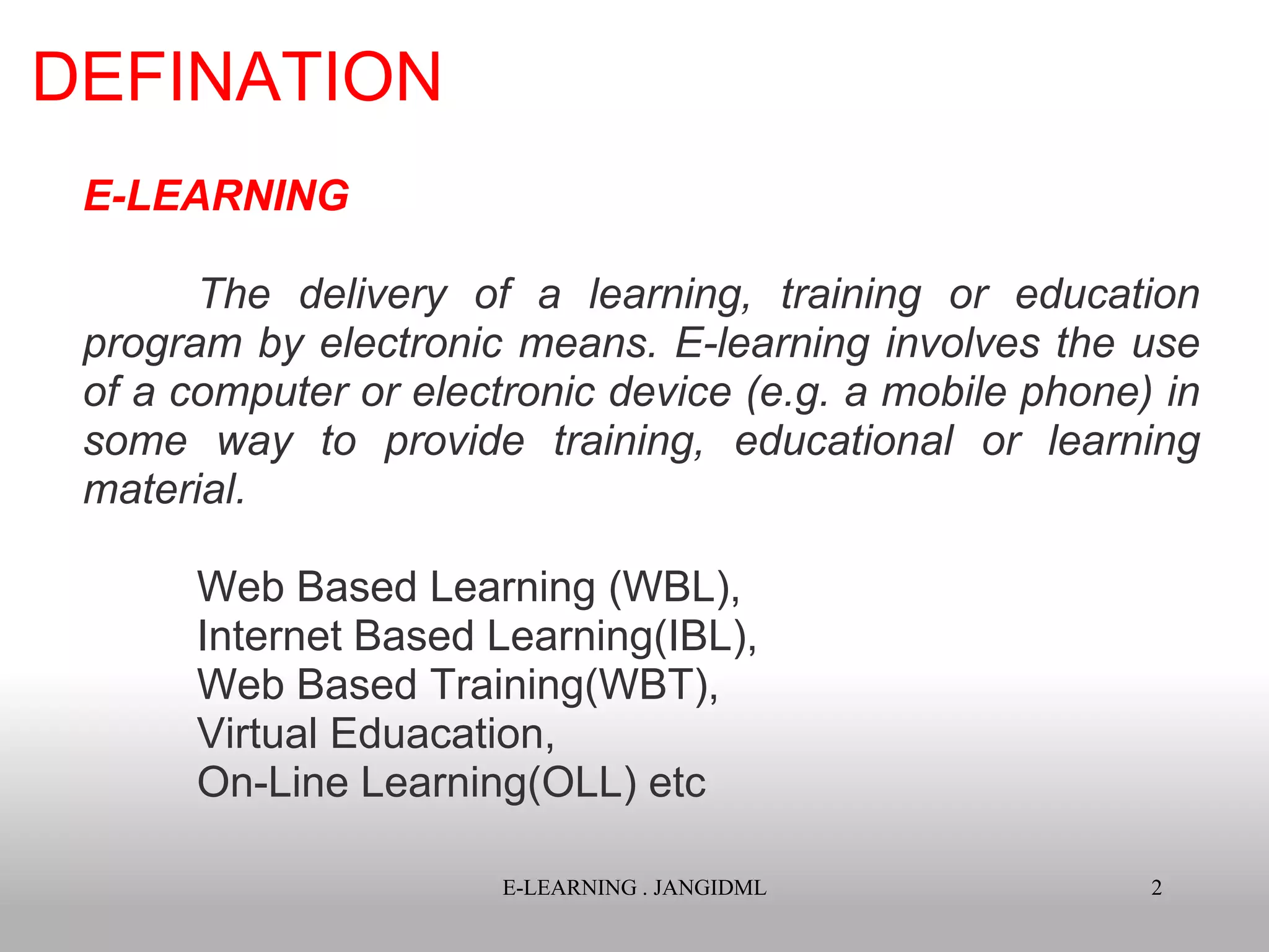 E learning ..jangid ml | PPT | Free Download