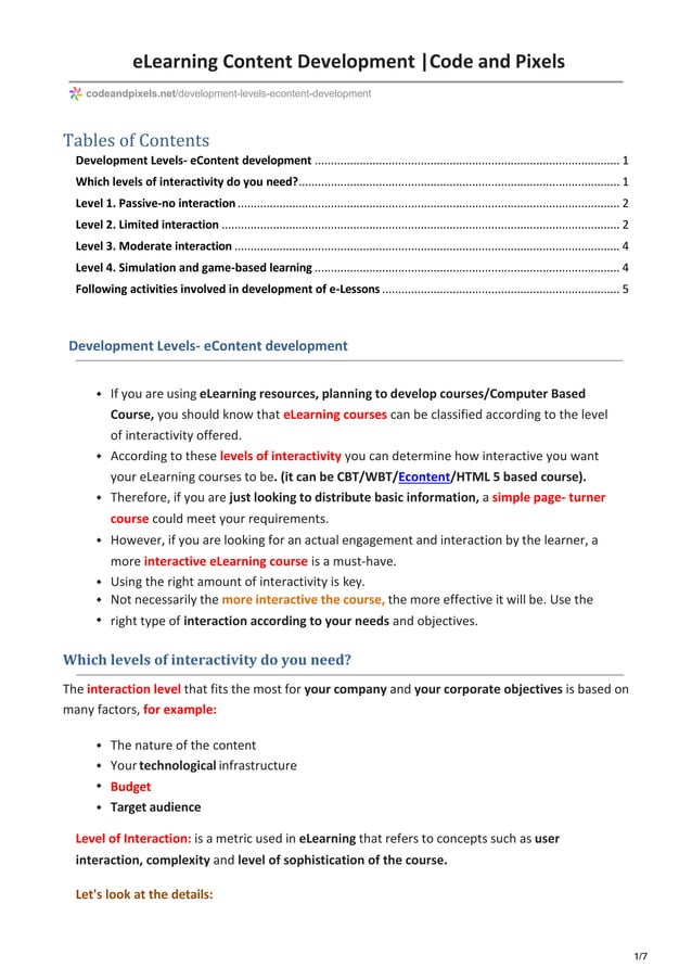 eLearning Content Development Code and Pixels.pdf | Web Development | Internet