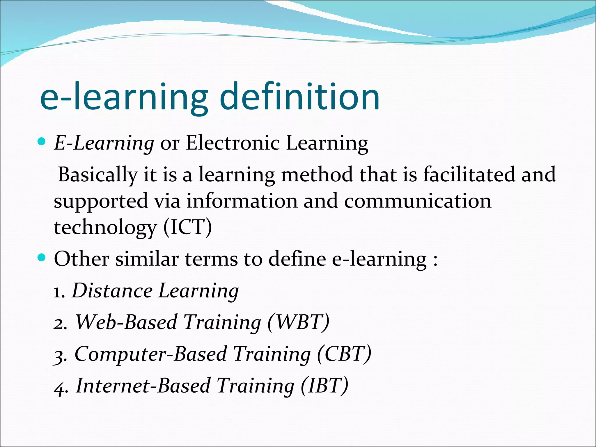 E learning for presentation ict class | PPT | Online Education | Education