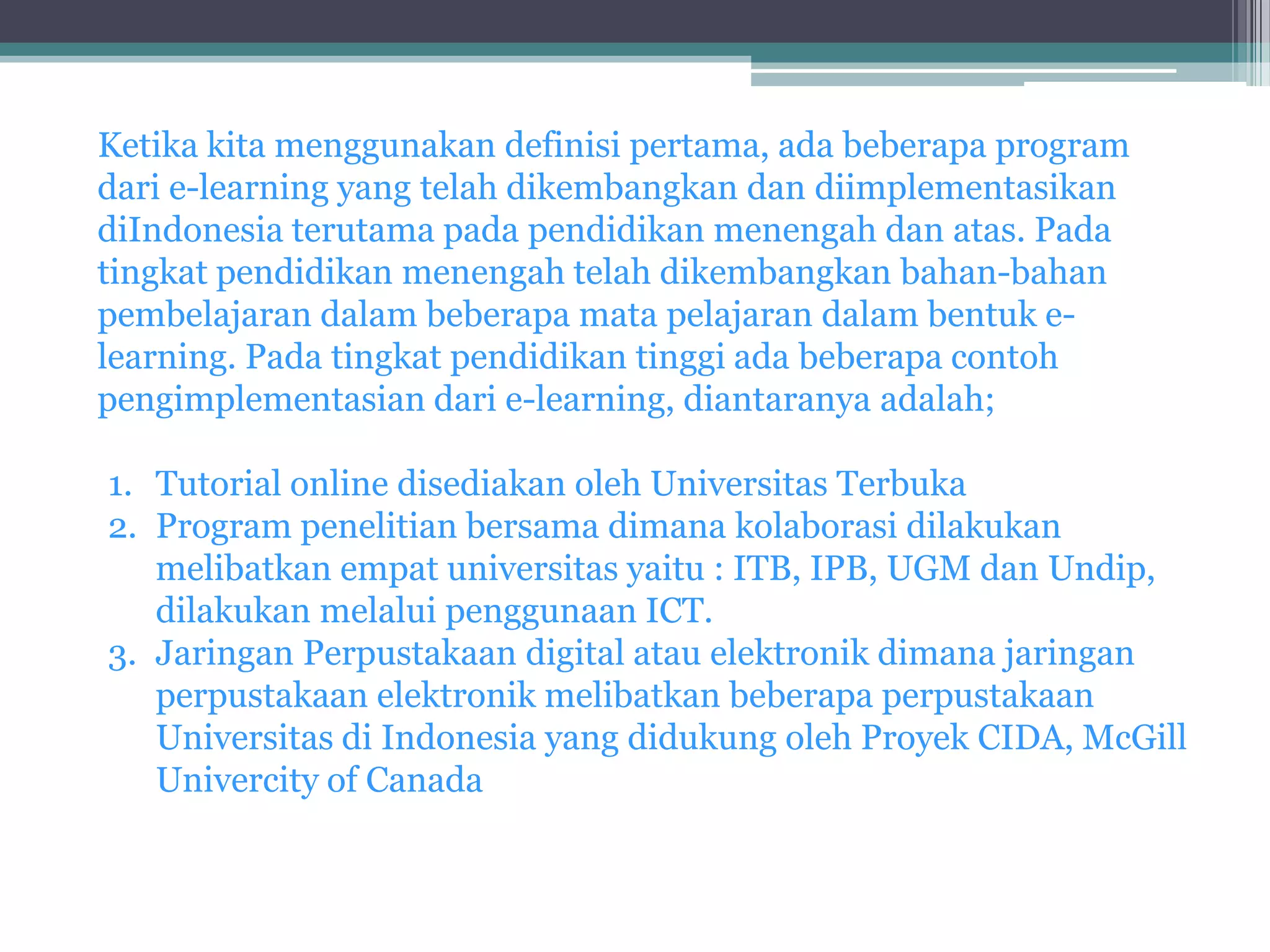 e-learning dan ICT di Indonesia | PPTX