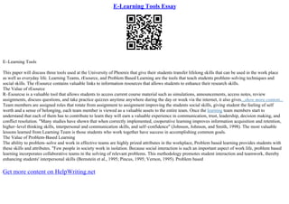 E Learning Is An Online Learning Method | PPT | Free Download