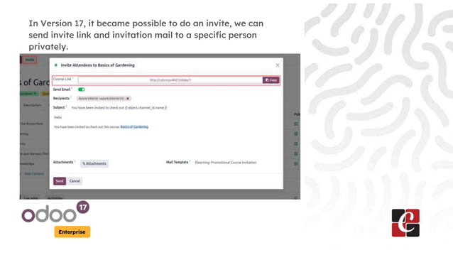 E-learning Odoo 17 New features - Odoo 17 Slides | PPTX | Email | Internet