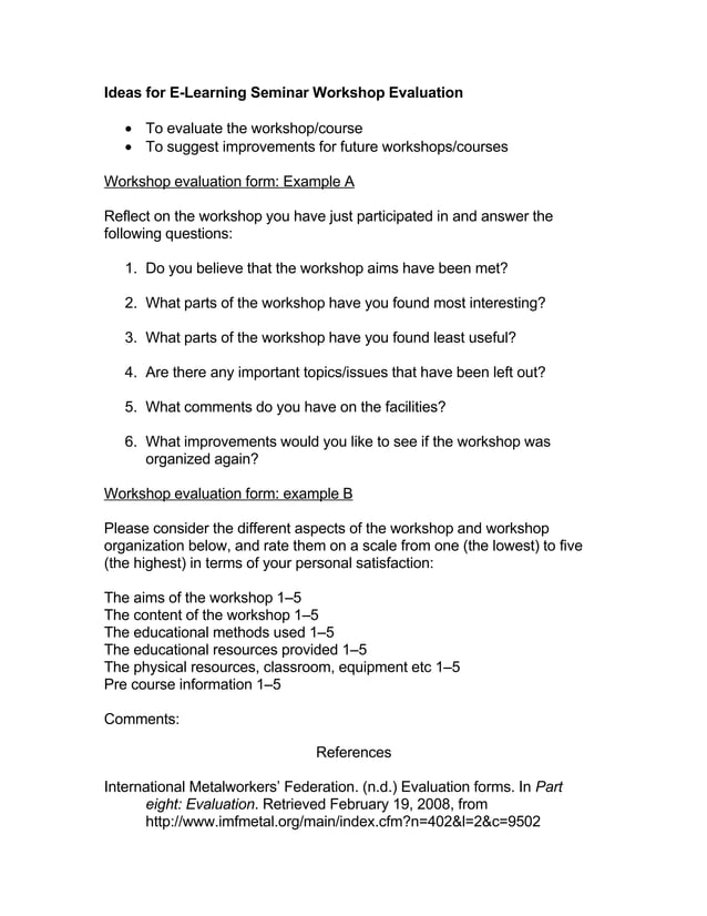 E Learning Seminar Disc Grps Workshop Eval | PDF