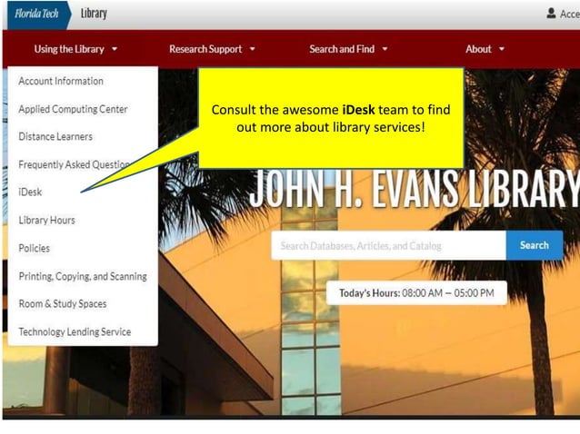 E-LEARN: The Evans Library Website | PPT