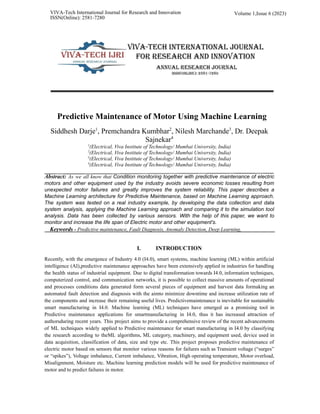 Predictive Maintenance of Motor Using Machine Learning | PDF