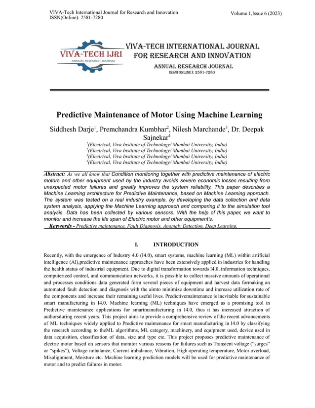 Predictive Maintenance of Motor Using Machine Learning | PDF Predictive Maintenance of Motor Using Machine Learning | PDF