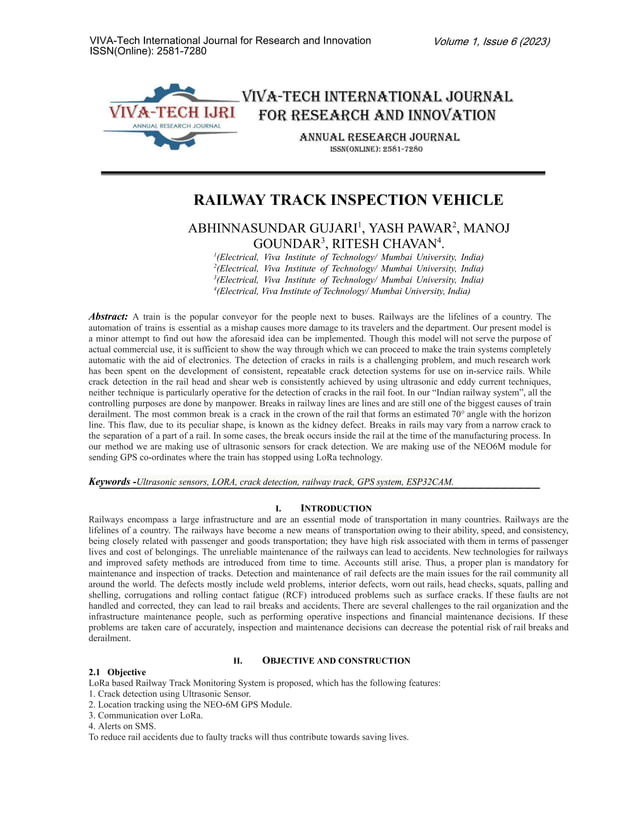 TOPIC: RAILWAY TRACK INSPECTION VEHICLES | PDF | Rail Travel | Travel Type