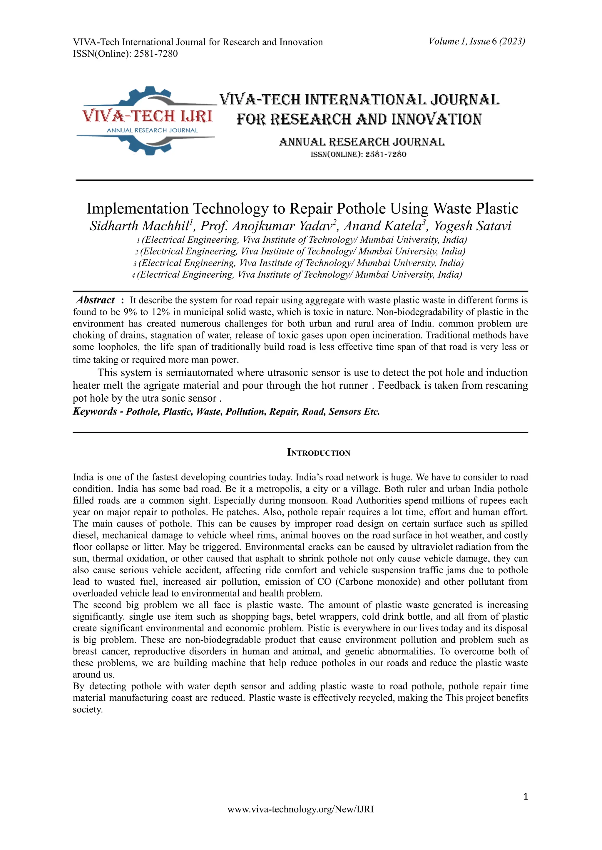 Implementation Technology to Repair Pothole Using Waste Plastic | PDF