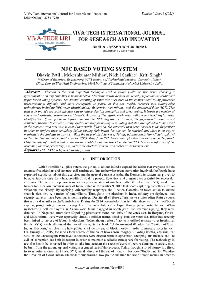 NFC BASED VOTING SYSTEM with NFC BASED VOTING SYSTEM | PDF | Internet | Computing