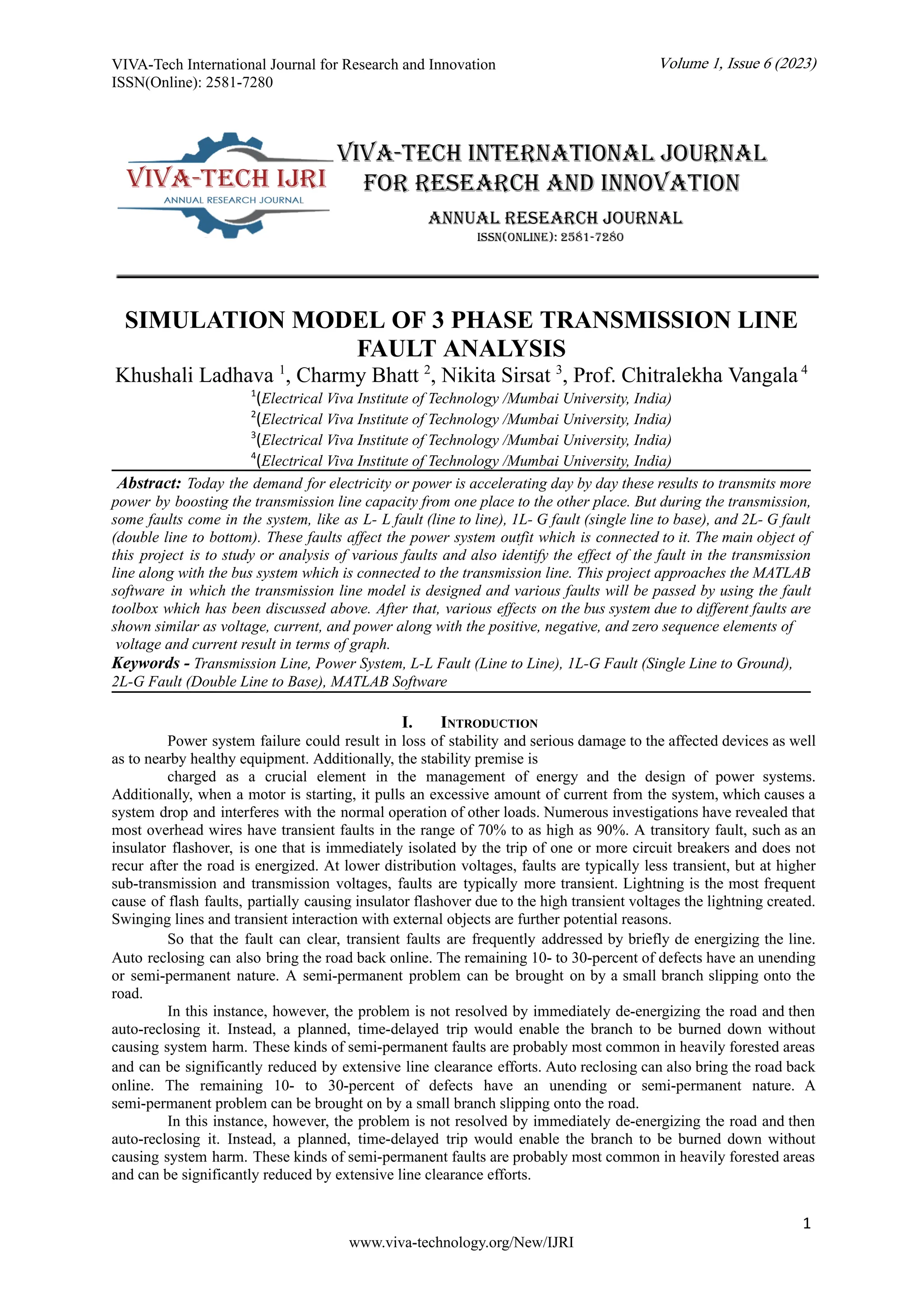 SIMULATION MODEL OF 3 PHASE TRANSMISSION LINE FAULT ANALYSIS | PDF