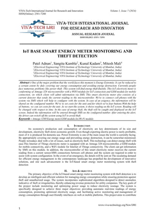 IoT BASE SMART ENERGY METER MONITORING AND THEFT DETECTION | PDF