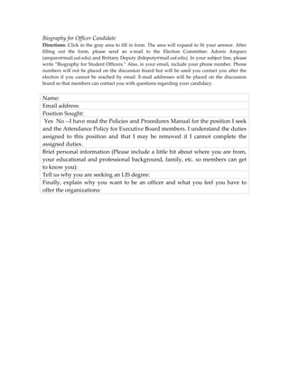 SOLIS Election Bio Template | RTF | Elections | Politics