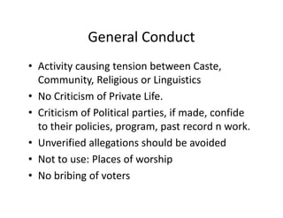 Election commission model code of conduct | PDF