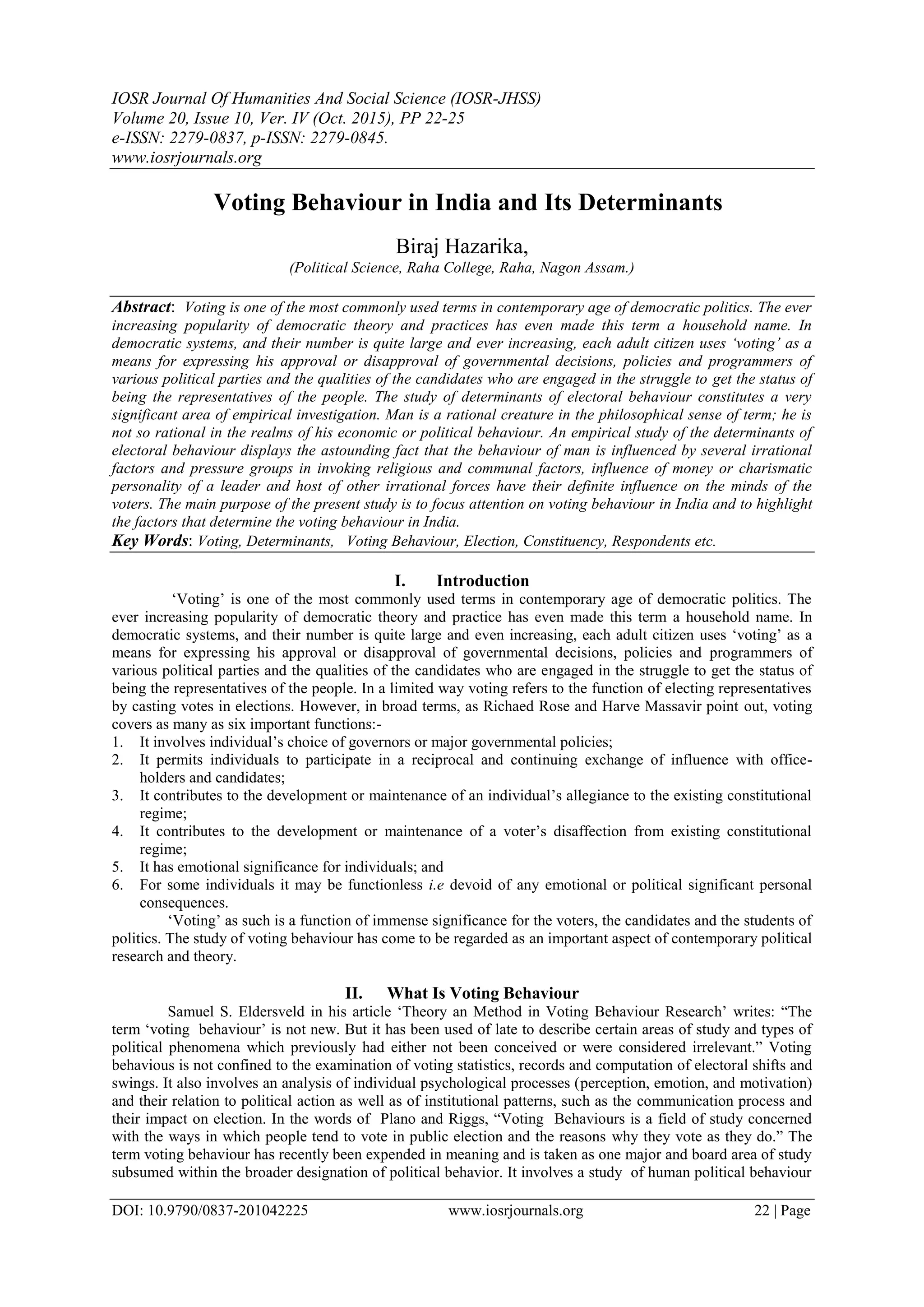 Election, particiption and voting behaviour | PDF