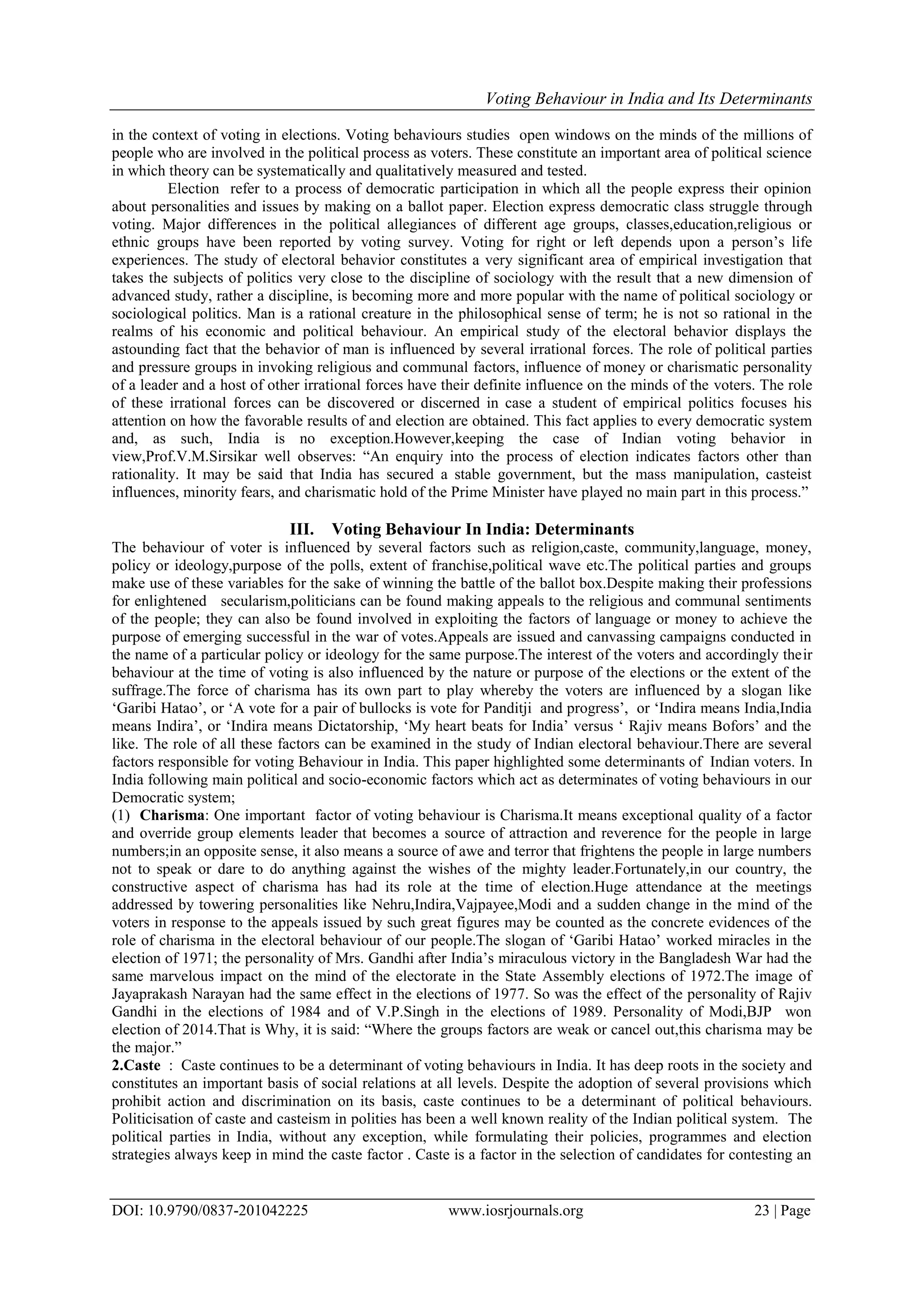 Election, particiption and voting behaviour | PDF