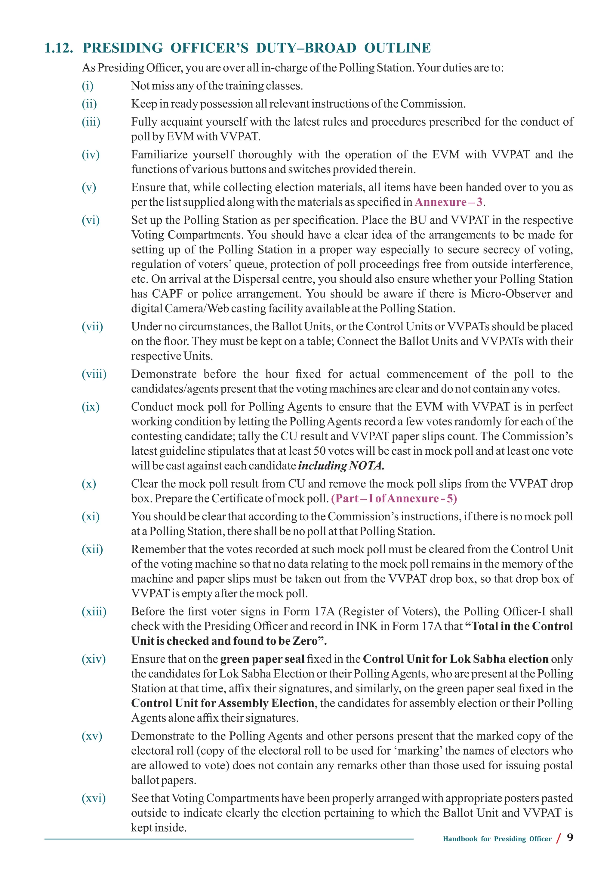 Handbook for Presiding Officers Election 2024 James Joseph Adhikarathil ...