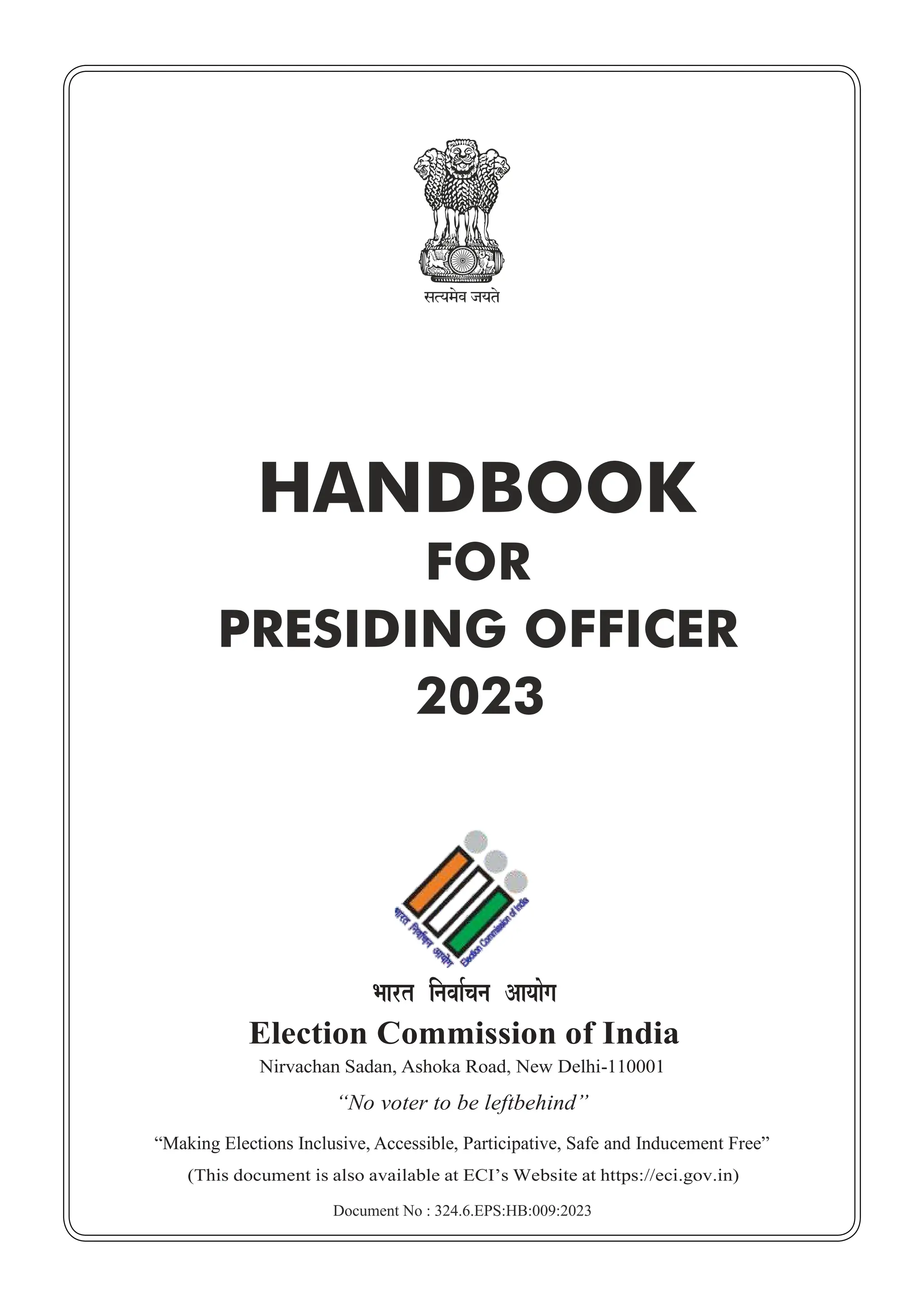 Handbook for Presiding Officers Election 2024 James Joseph Adhikarathil ...