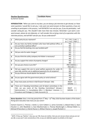 Election Questionnaire | DOCX
