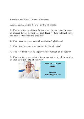 Elections and Voter Turnout WorksheetAnswer each question be | PDF