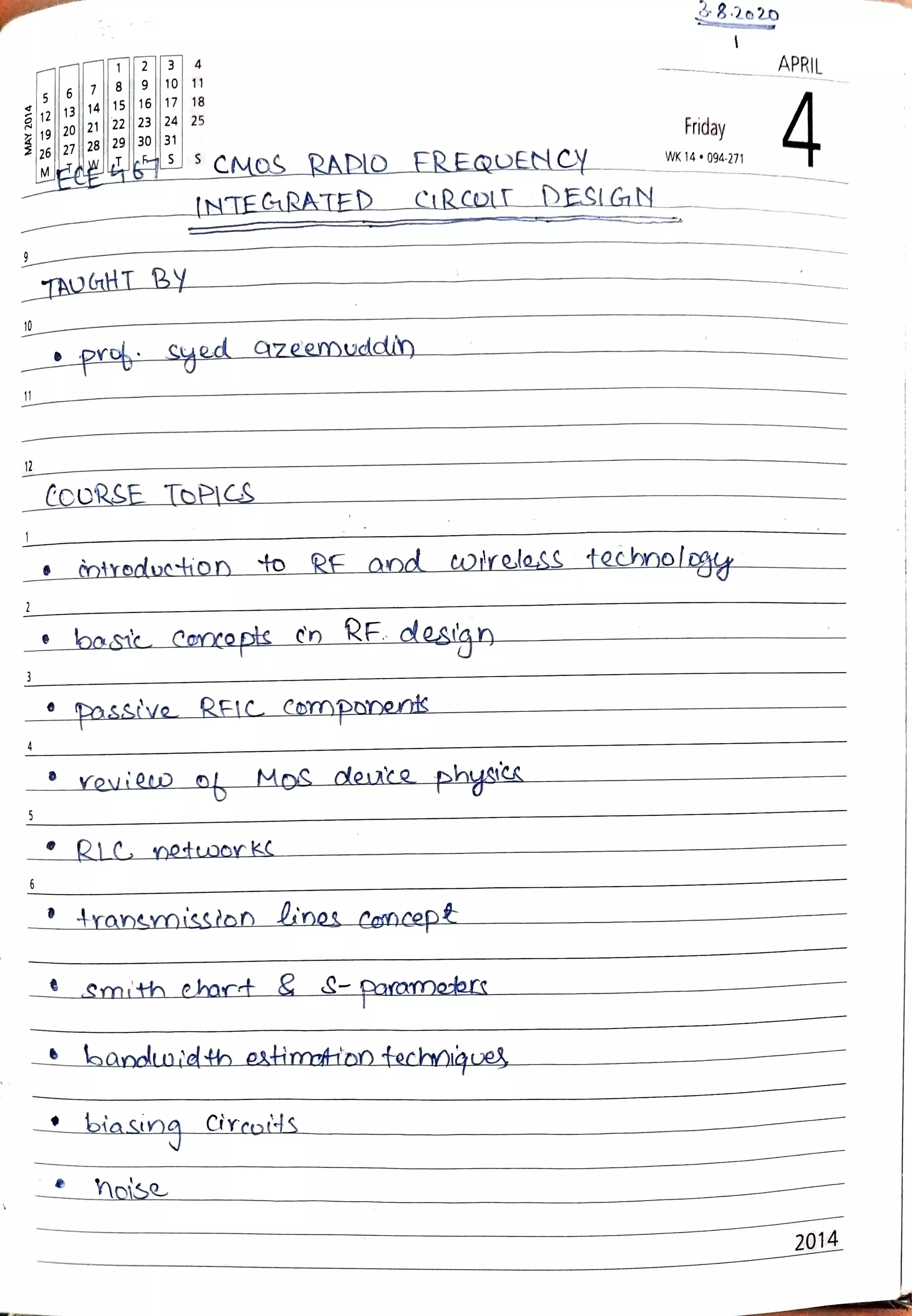 CMOS Radio frequency Integrated Circuit design: Course topics | PDF