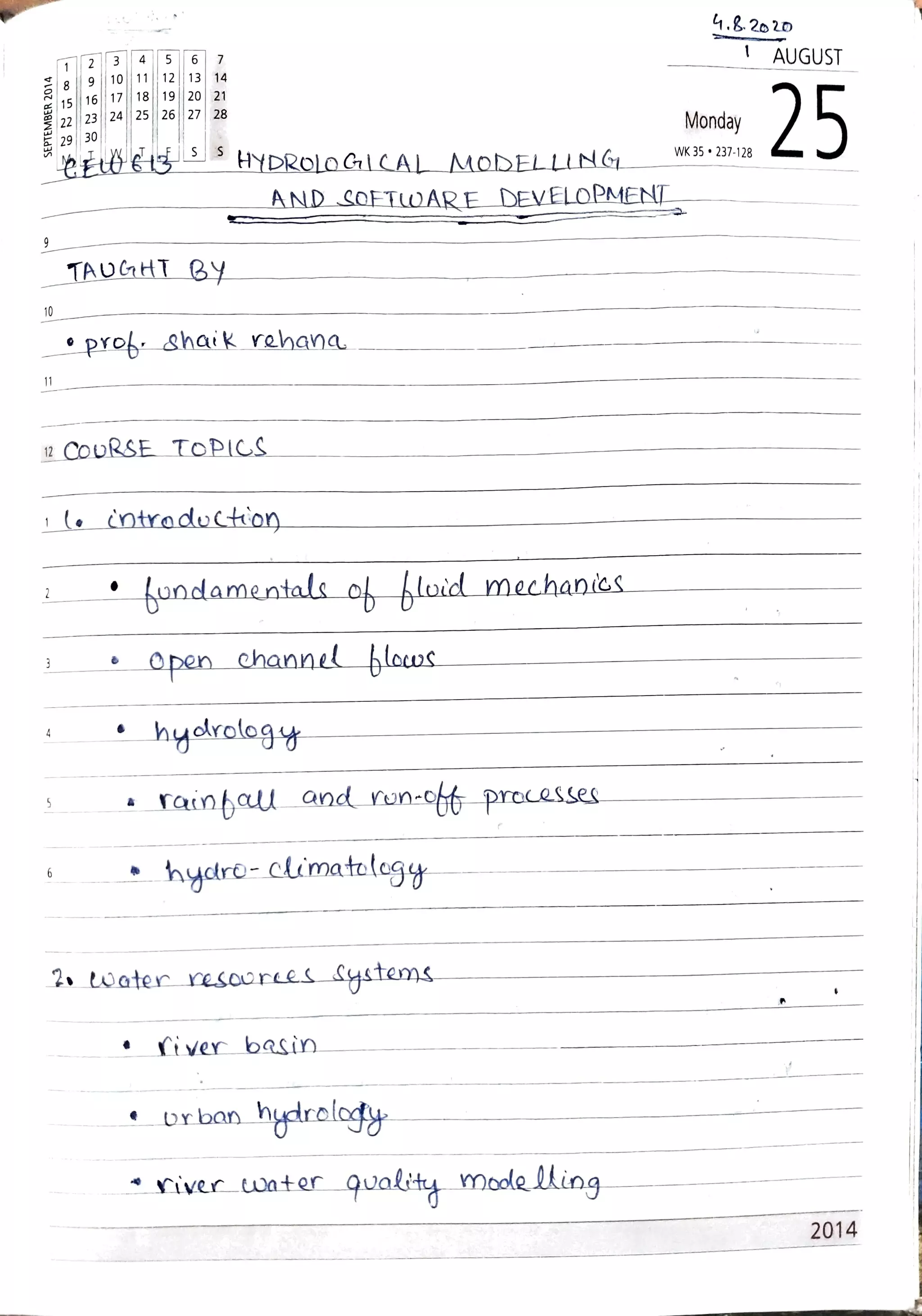Hydrological modelling and Software development: Course Topics | PDF