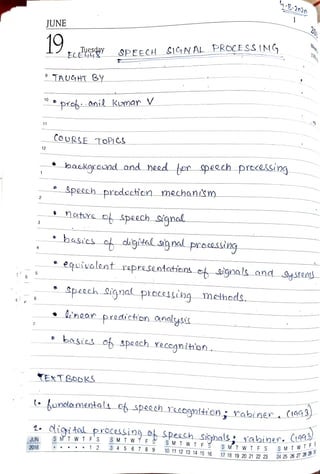 Speech Signal processing: Course Topics