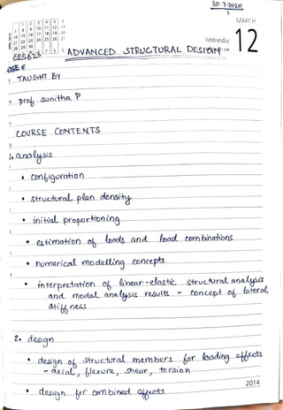 Advanced Structural design: Course topics | PDF