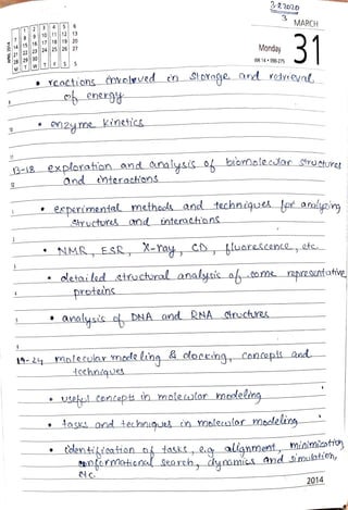 Biomolecular structure interactions and dynamics: Course topics | PDF
