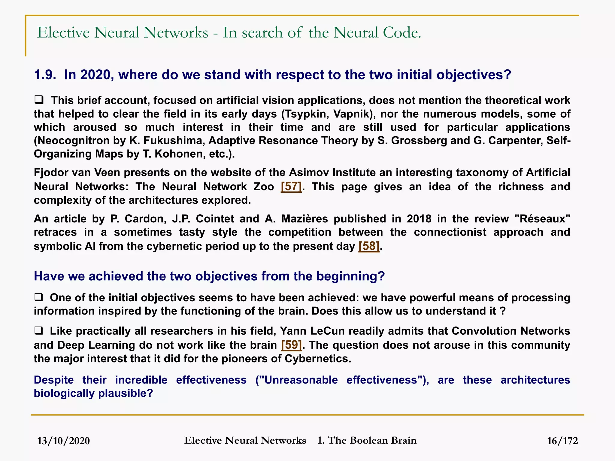 Elective Neural Networks. I. The boolean brain. On a Heuristic Point of ...
