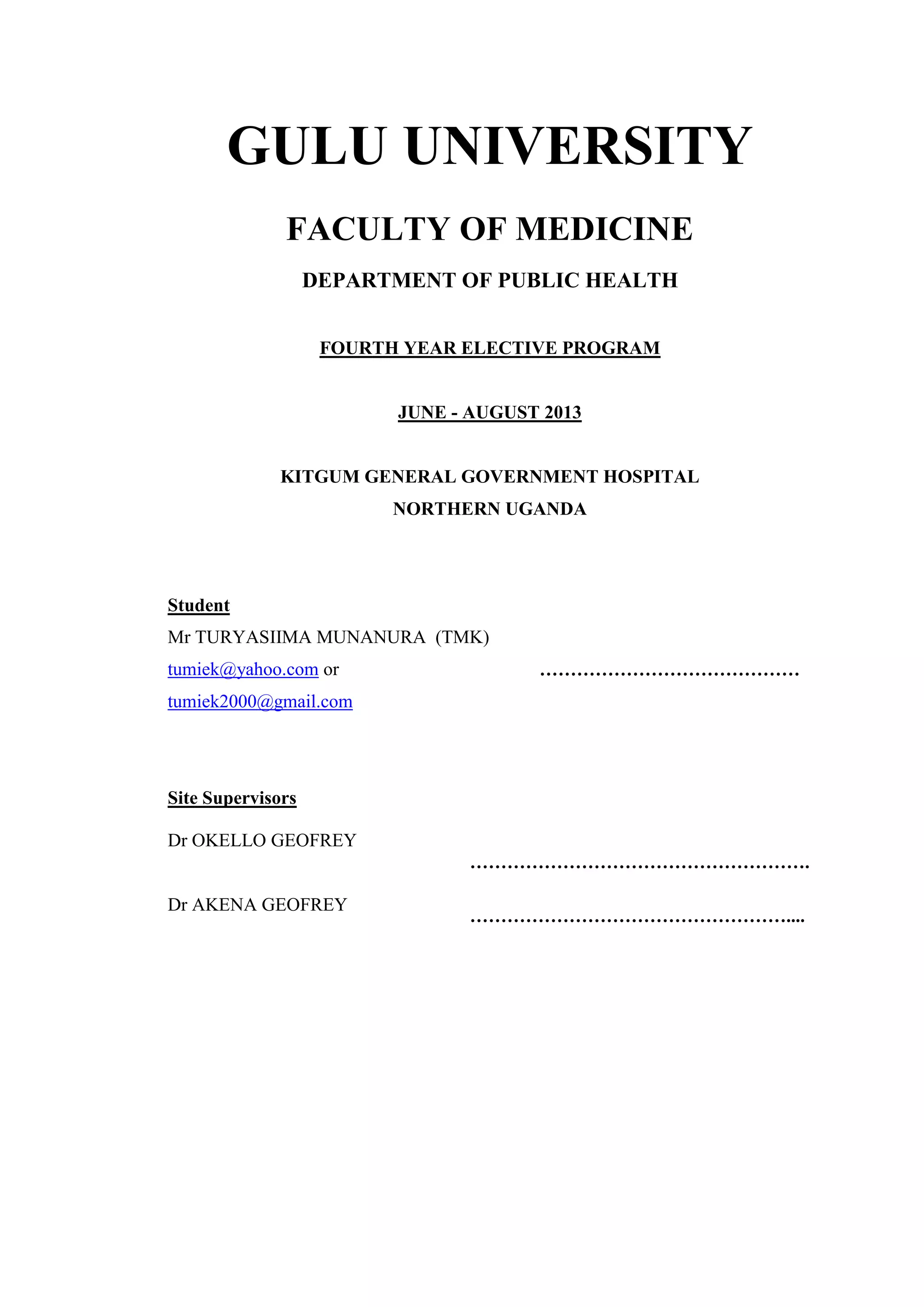 Elective report 2013 | PDF | Infectious Diseases | Diseases and Conditions