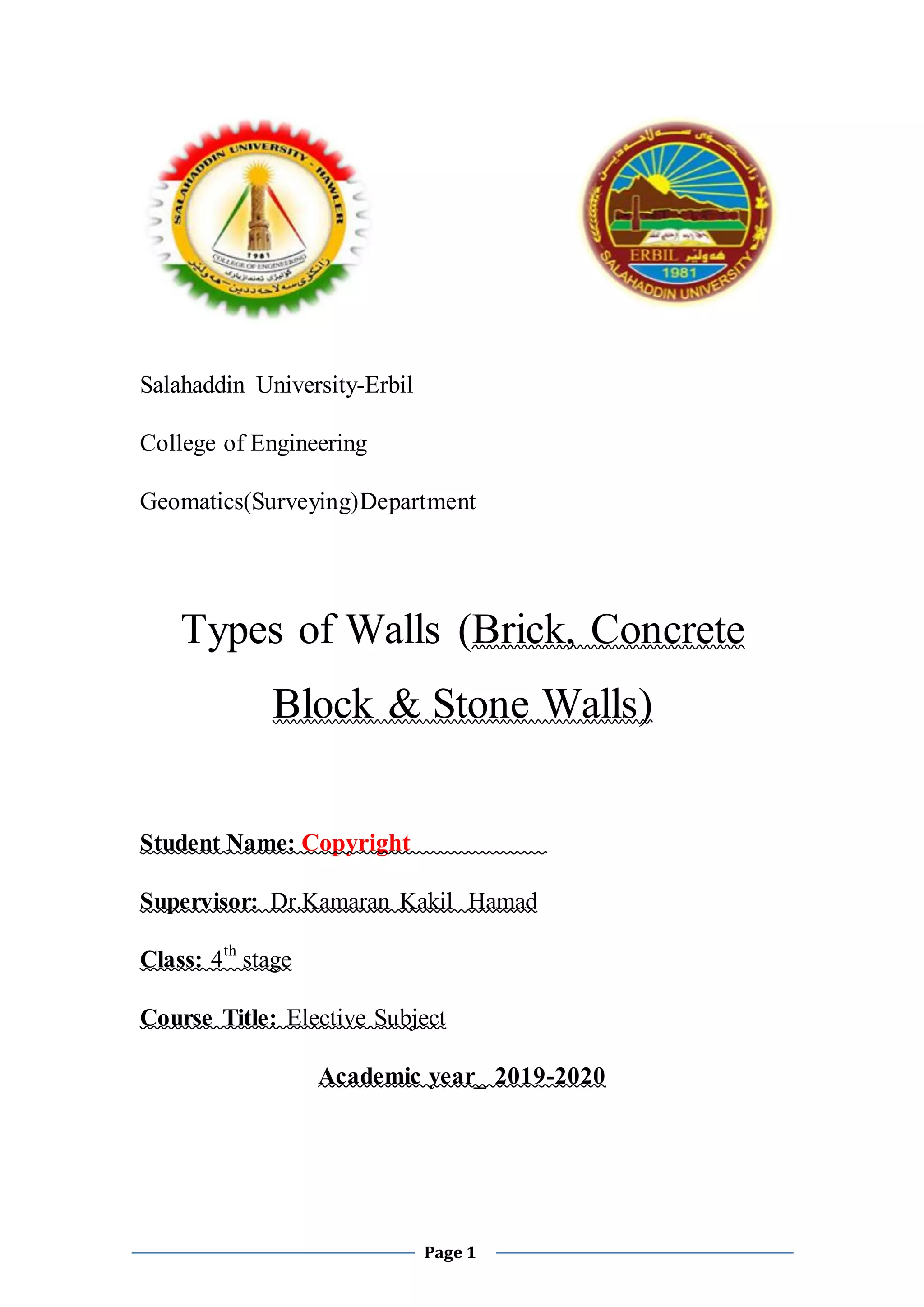 Types of Walls (Brick,Concrete Block & Stone Walls) | PDF