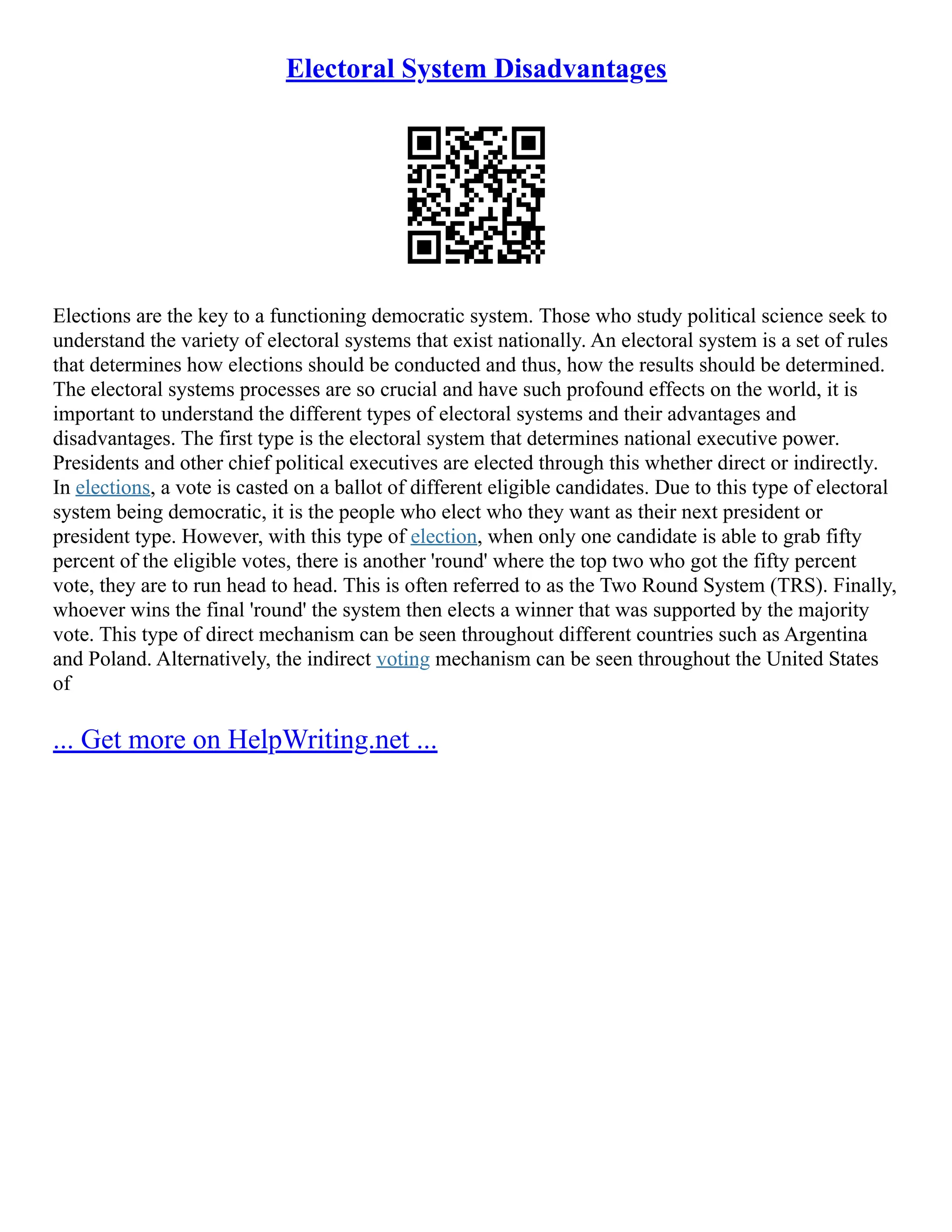 Electoral System Disadvantages | PDF