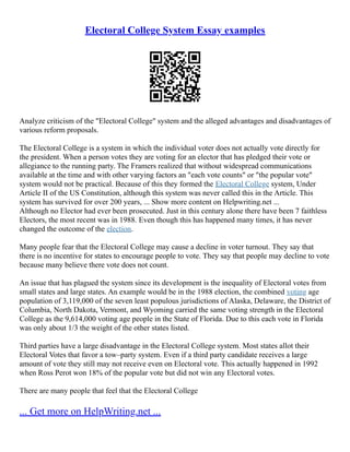 Electoral System Disadvantages | PDF