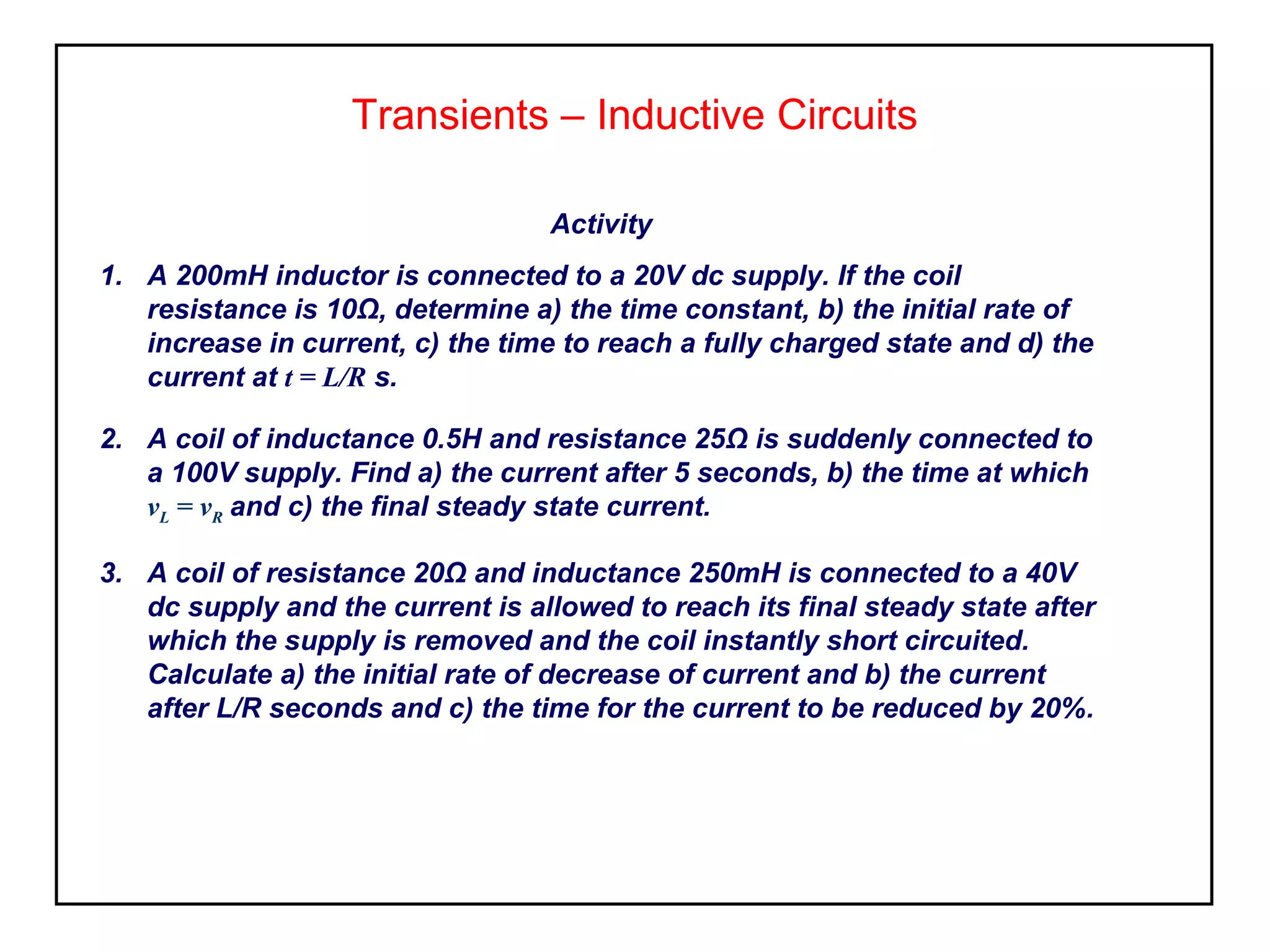 Elect principles 2 dc transients (inductive) | PPT