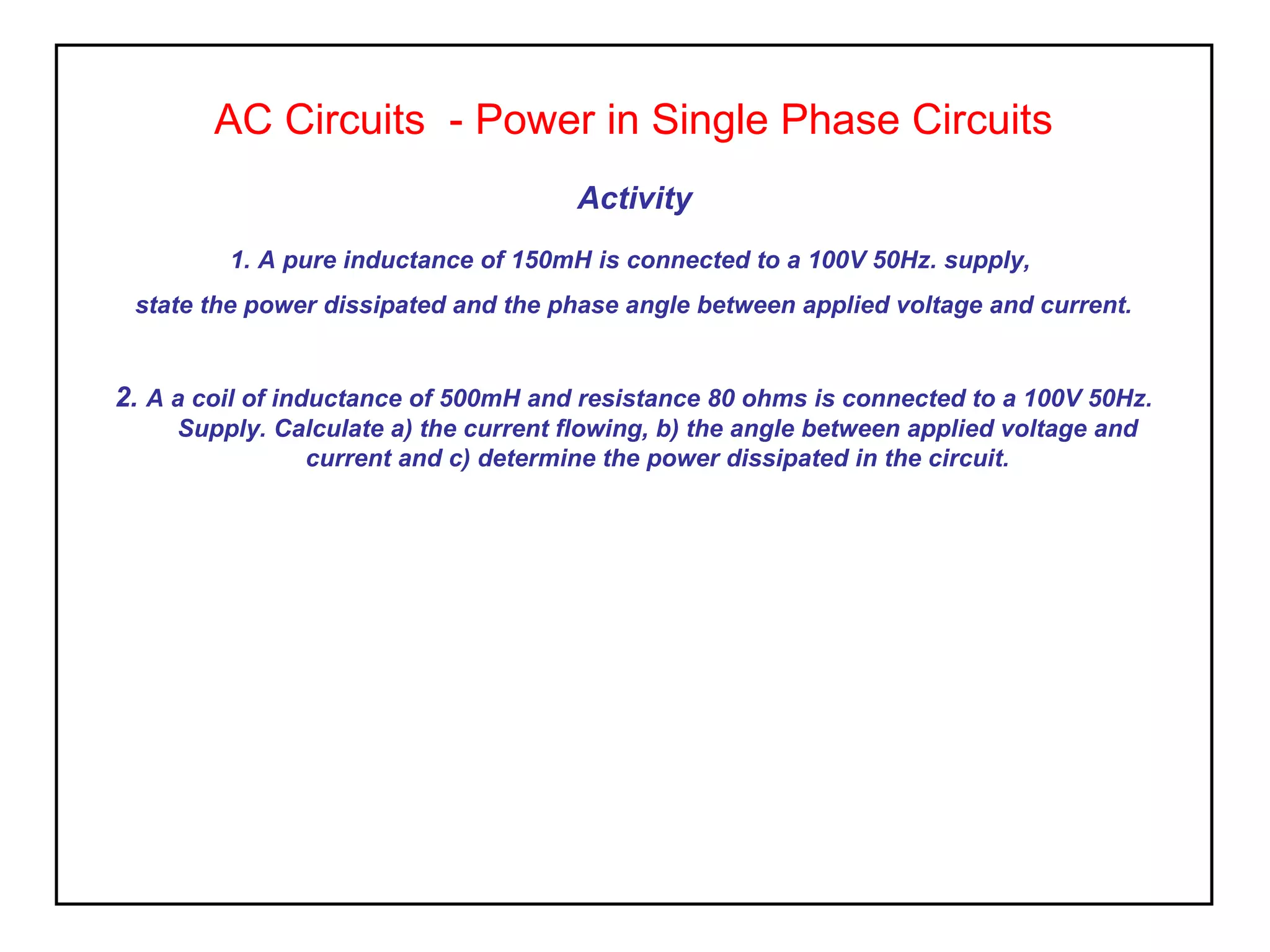 Elect principles 2 power in ac circuits | PPT