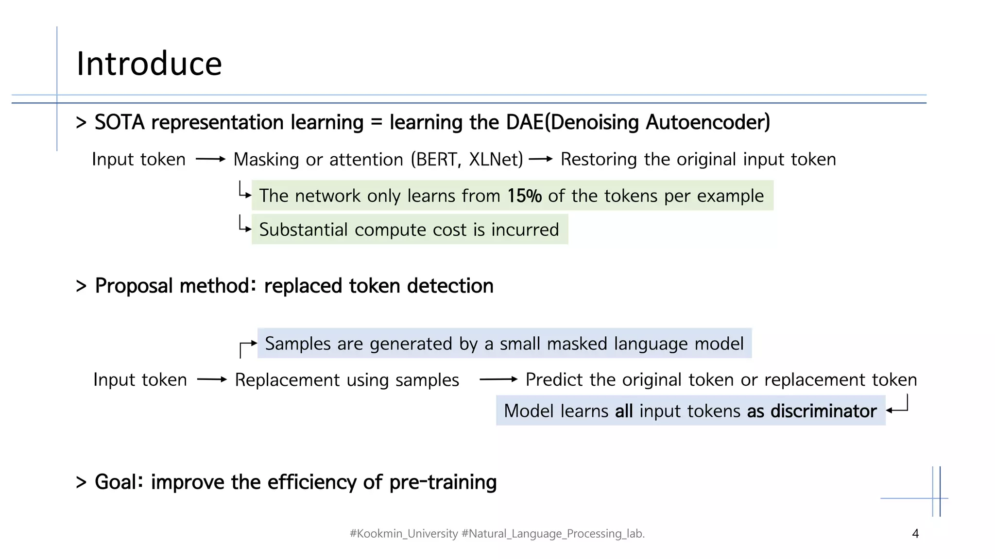 ELECTRA_Pretraining Text Encoders as Discriminators rather than Generators | PPT