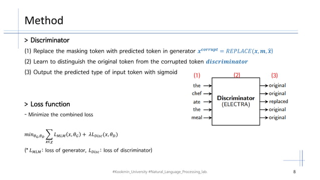 ELECTRA_Pretraining Text Encoders as Discriminators rather than Generators | PPT