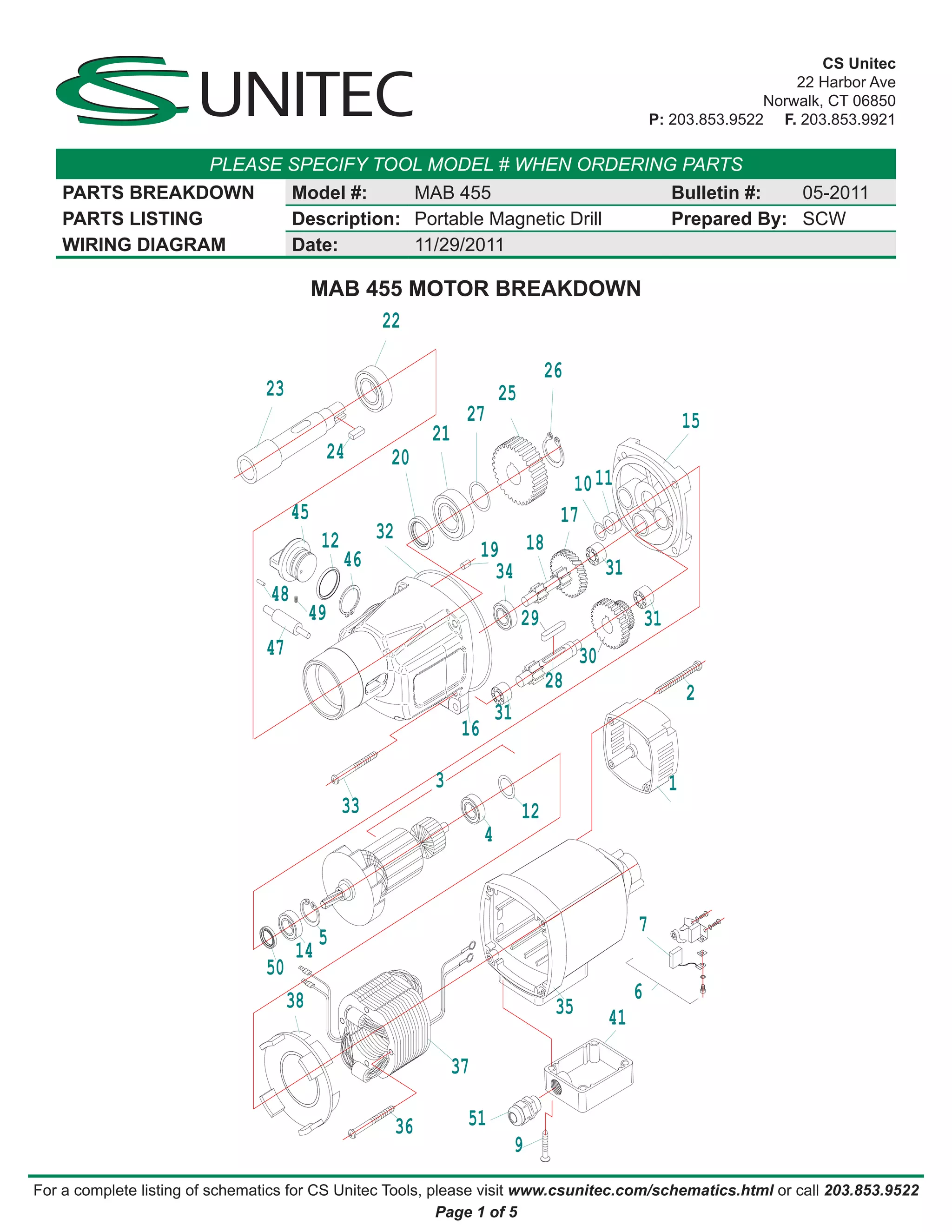 CS Unitec Electric Magnetic Drills Schematic: MAB 455 | PDF