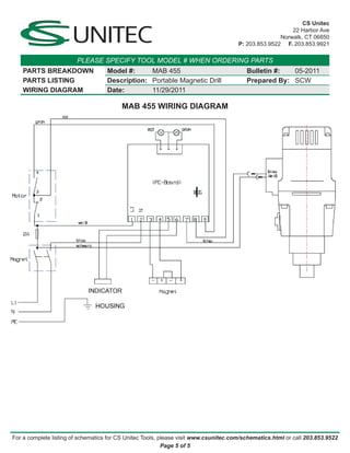 CS Unitec Electric Magnetic Drills Schematic: MAB 455 | PDF
