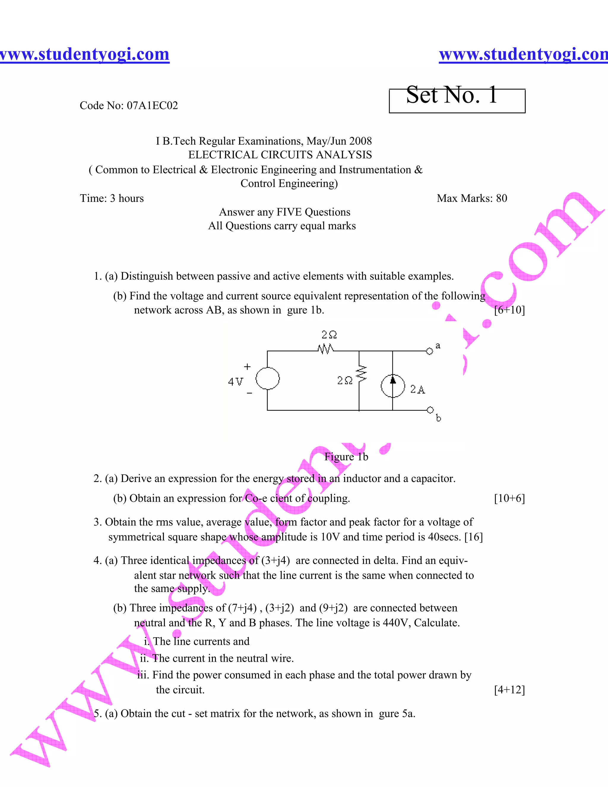 Electrical Circuits Analysis Jntu Model Paper{Www.Studentyogi.Com} | PDF