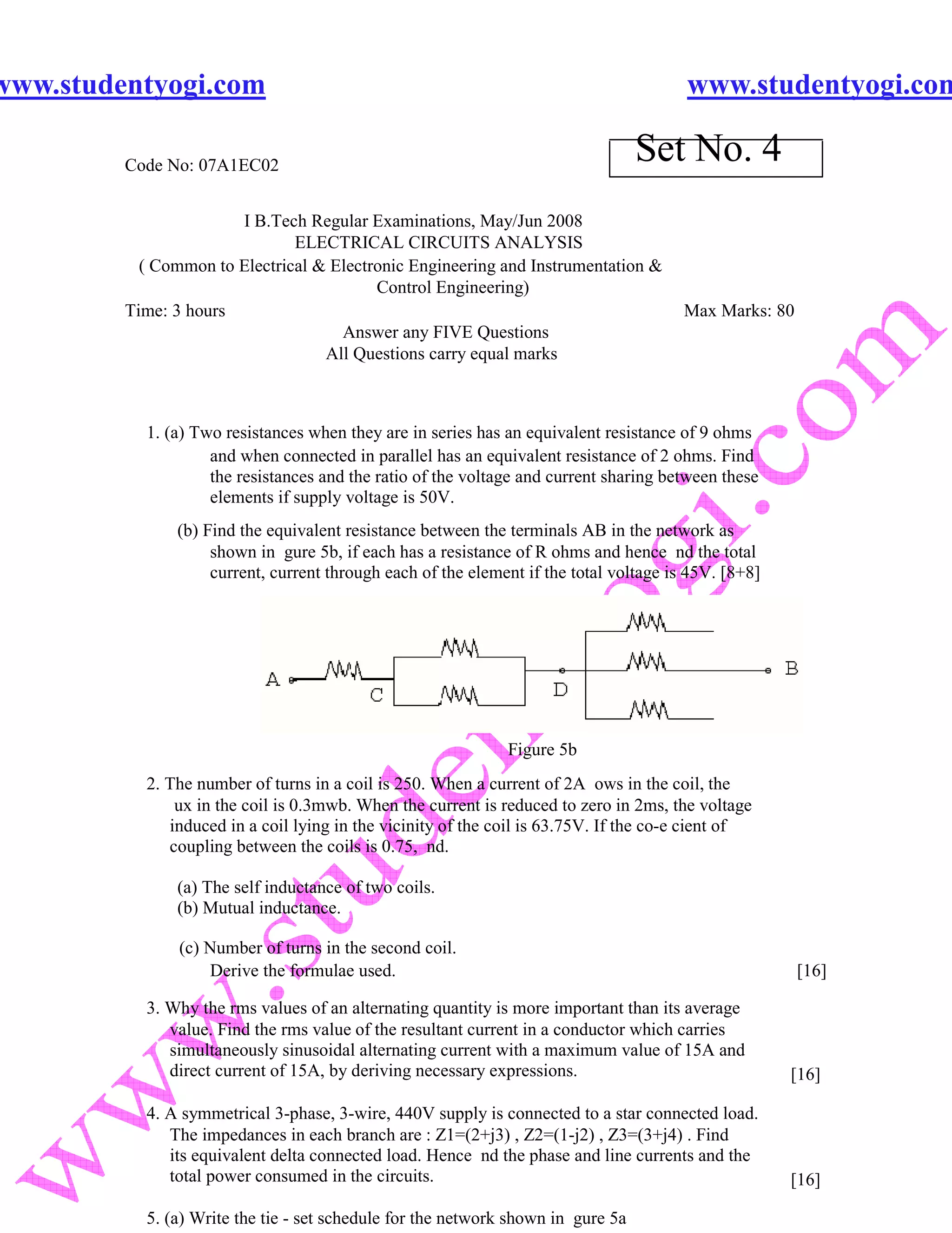 Electrical Circuits Analysis Jntu Model Paper{Www.Studentyogi.Com} | PDF