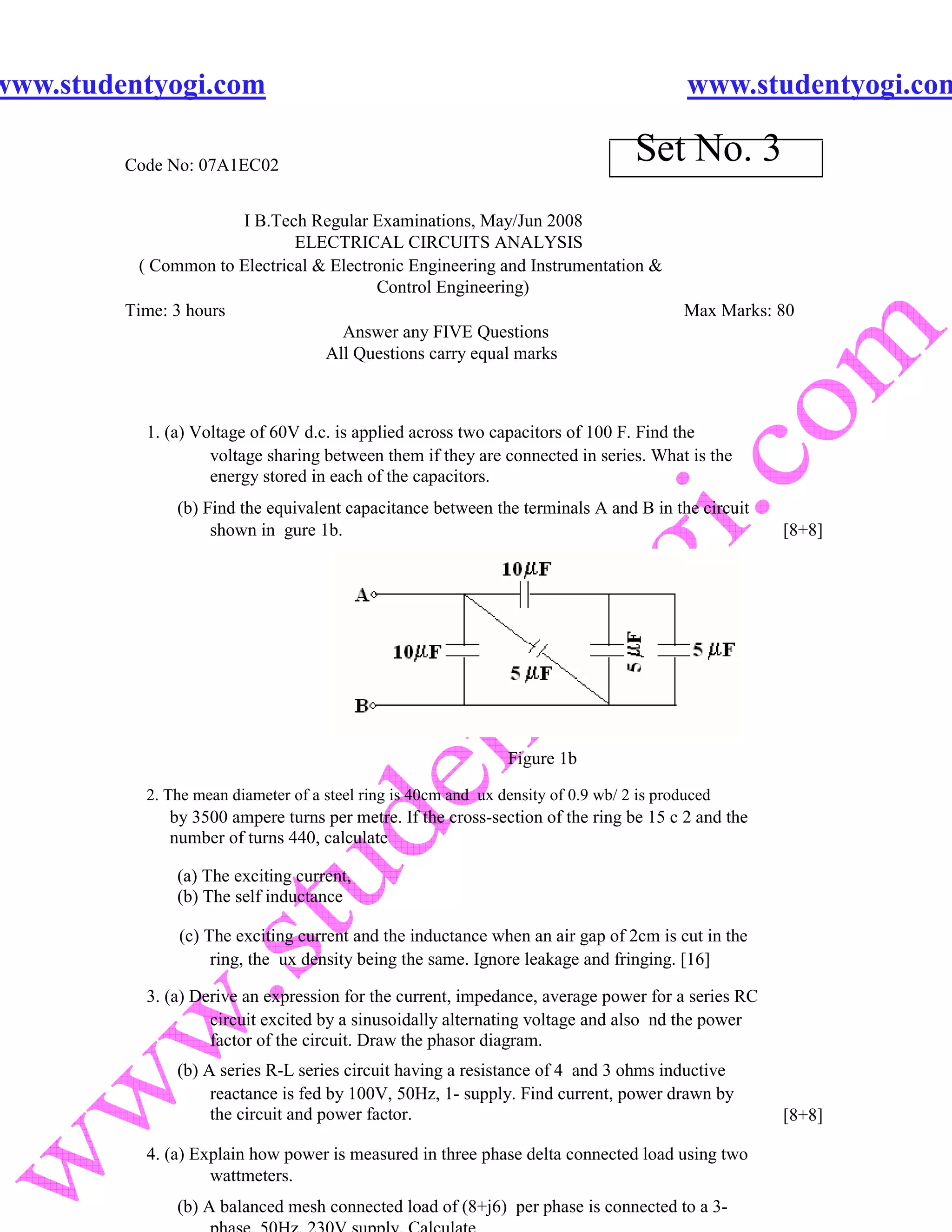 Electrical Circuits Analysis Jntu Model Paper{Www.Studentyogi.Com} | PDF